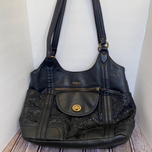 Rosetti | Bags | Rosetti Lina Black Faux Leather Tooled Shoulder ...
